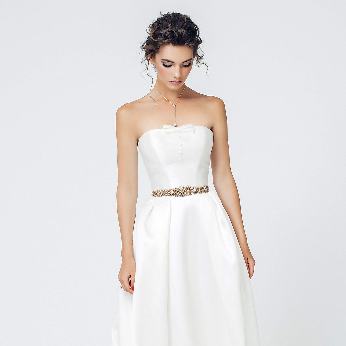 yanstar Bridal Rhinestone Wedding Belts Hand Clear Crystal 22In Length with Ivory Organza Ribbon for Bridal Gowns