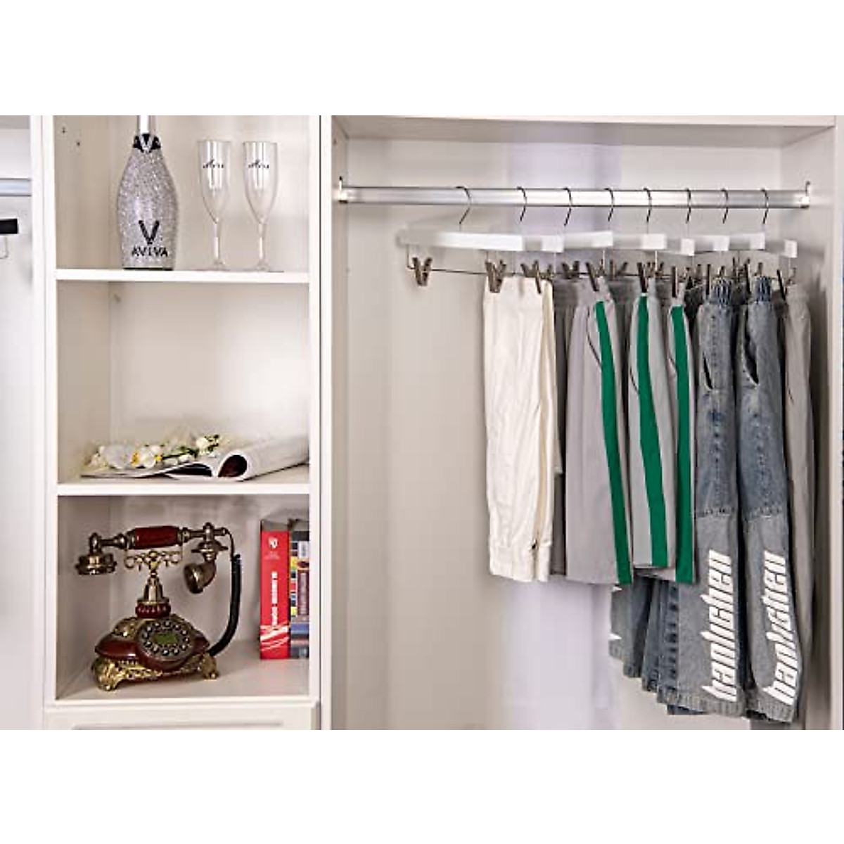 20 Luxury Ultra Thin Space Saving Wooden Clothes Hanger with Squared Pant Bar Best for Shirts, Blouses, Pant, Dress, Hangers White (White - Skirt, 20)