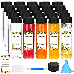 Moretoes 20pcs 13.6oz Reusable Juice Bottles, Plastic Juice Bottles with Lids for Drinks, Milk Smoothie Tea and Other Beverages