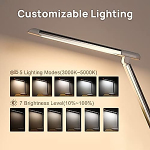 Consciot 12W LED Desk Lamp with USB Charging Port, 5 Lighting Modes 7 Brightness Levels, Dimmable and Adjustable, Touch-Sensitive Control, 30/60 min Auto Timer, White