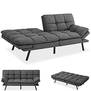 MUUEGM Futon Sofa Bed Couch Memory Foam Futon Bed Convertible Sofa Sleeper,Modern Love seat Splitback Sofa for Living Room,Office,Small Space,Apartment,Adjustable Backrests Armrests,71",Dark Grey