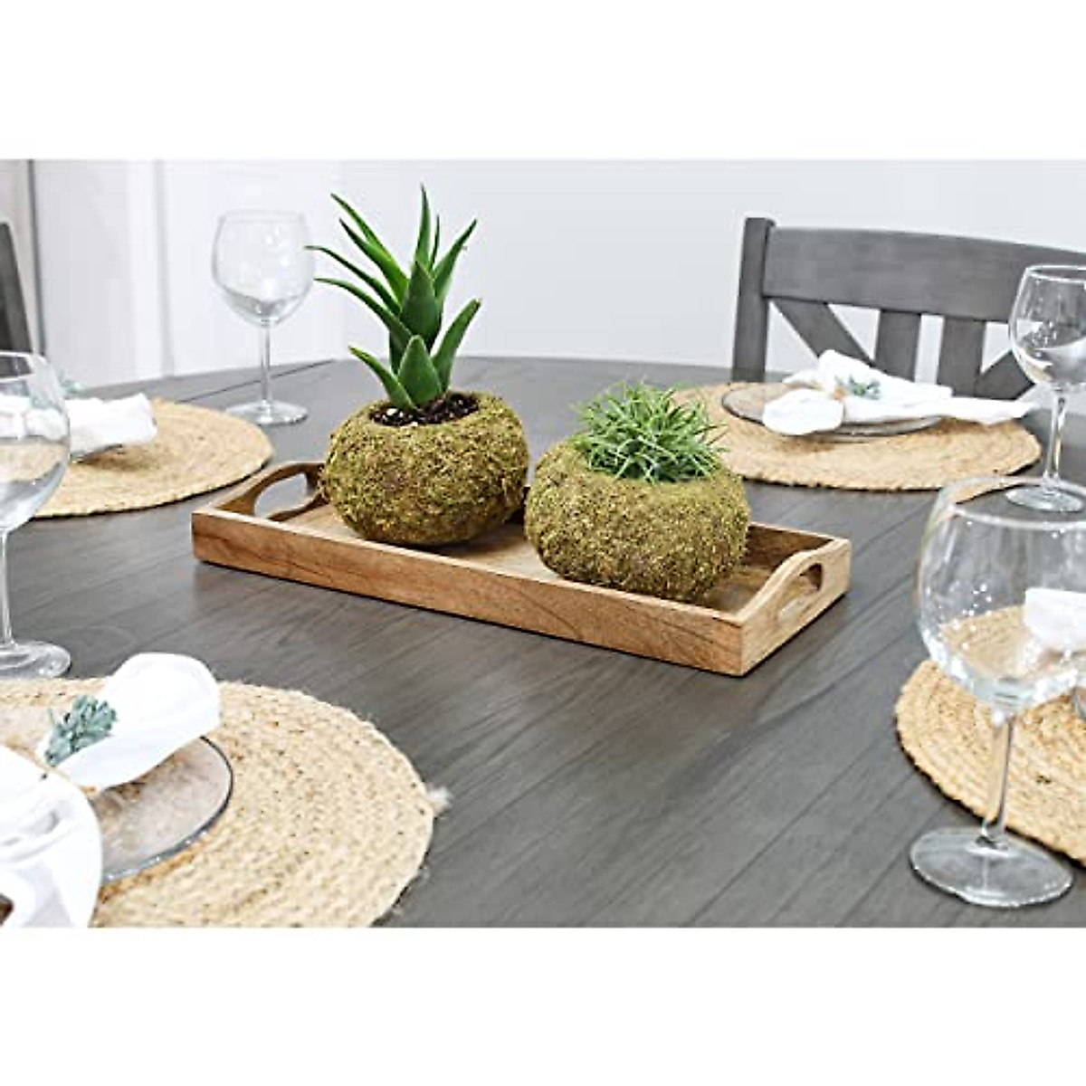 Esterno Kokedama Hanging Planters (Set of 3, 5.5in Diameter); Japanese Moss Ball Plant Holder for Ferns, Succulents, Orchids Etc