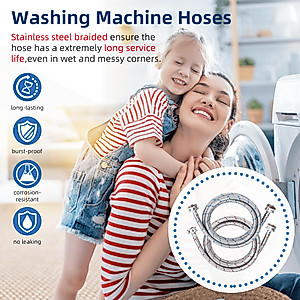 6FT Stainless Steel Washing Machine Hoses 3/4" NPT Connection Red and Blue Braid Water Supply Lines by Fetechmate Hot and Cold Premium Washer Hoses (2 Pack) - 10 YEAR WARRANTY