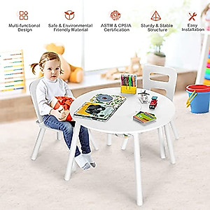 Costzon Kids Table and Chair Set, Wood Activity Table w/Center Mesh Storage, Children Furniture Gift for Boys & Girls, Ideal for Arts, Crafts, Snack Time, Homework, Toddler Table and Chair Set, White