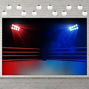 Lighting Boxing Arena Banner Backdrop Background Photo Booth Props Boxing Ring Boxing Match Stadium Sports Wrestling Theme Decor for Boxing Fan Boy Man 1st Birthday Party Favors Supplies Decorations