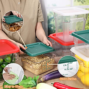 Suclain 6 Pcs Square Food Storage Container with Lid 2Qt 4Qt 6Qt Clear Commercial Food Storage Container with Scales Handles for Home Restaurant Kitchen Organizer, Polycarbonate(Red, Green)