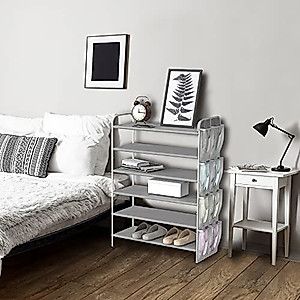 Simple Houseware 6-Tier Shoe Rack Storage Organizer w/Side Hanging Bag, Grey
