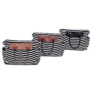 Prochel Diaper Bag Set Striped Crossbody Shoulder Tote Purse Black White (Pink)