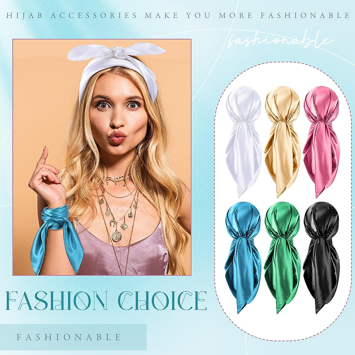 Hicarer 12 Pcs 35 Inch Satin Head Scarf Square Silk Like Neck Scarf Large Hair Scarf Silk Lightweight Hair Wrapping for Women(Simple Style)