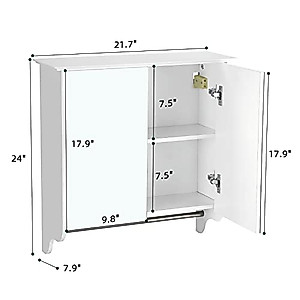 SMOOL Bathroom Medicine Cabinet with 2 Mirror Doors and Tower Rack, Wall Mounted Bathroom Cabinet Over The Toilet Storage, White