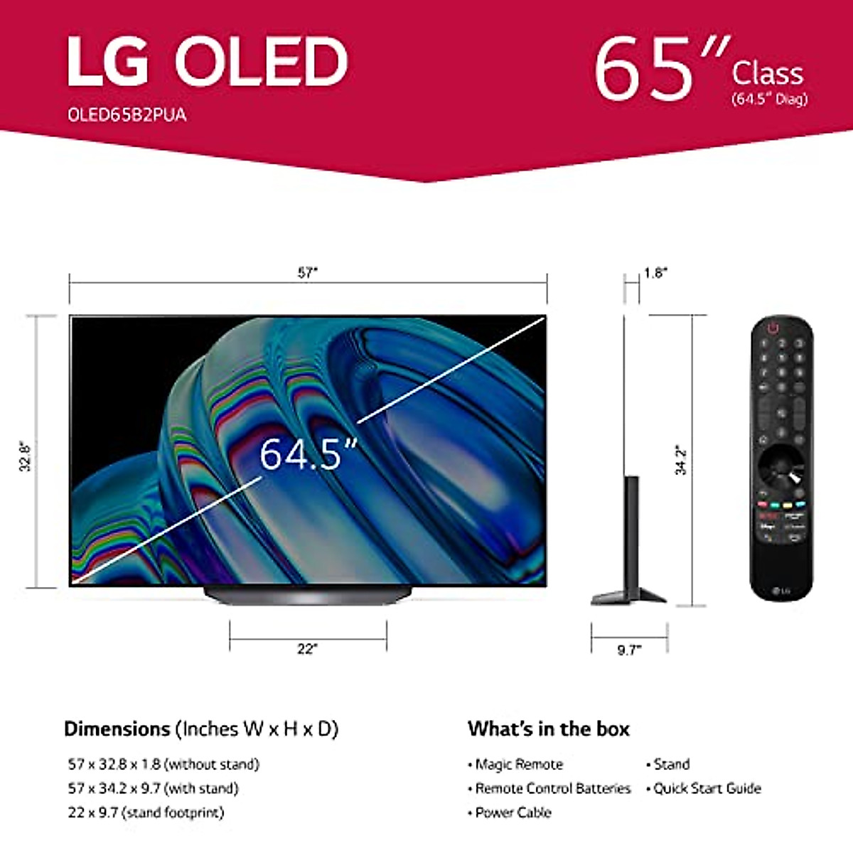 LG B2 Series 65-Inch Class OLED Smart TV OLED65B2PUA, 2022 - AI-Powered 4K, Alexa Built-in
