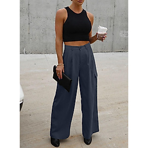 Dokotoo Women's High Waisted Baggy Wide Leg Pants - Mom Boyfriend Cargo Jeans for Women - Trendy Casual 2024 Trouser - 4 Pockets - Gray