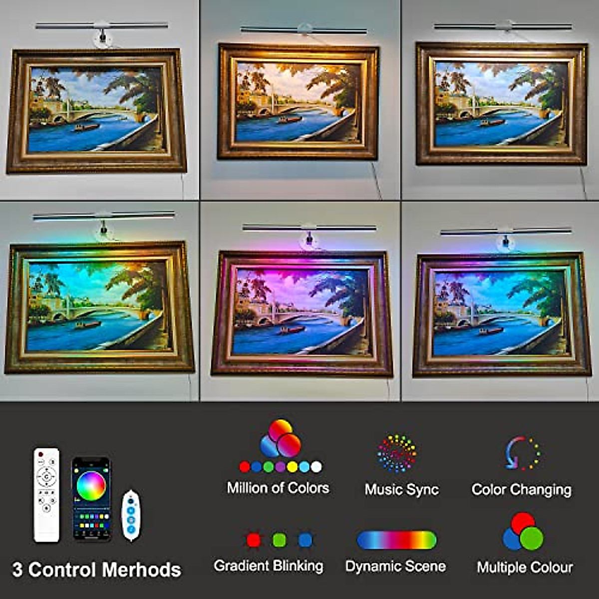 ACNCTOP Picture Light RGB Display Lighting - Colorful Wall Art Light with APP Music Sync Multi Dynamic Modes LED lights for paintings Frame Artworking Portrait Gallery Tapestry Home Wall Decor