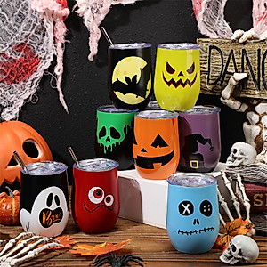 Roshtia 10 Pcs Halloween Mug Set 12 oz Pumpkin Cat Ghost Witch Holiday Cup Halloween Matching Water Tumbler for Home School Office Table Centerpieces Birthday Housewarming Gifts, 10 Styles