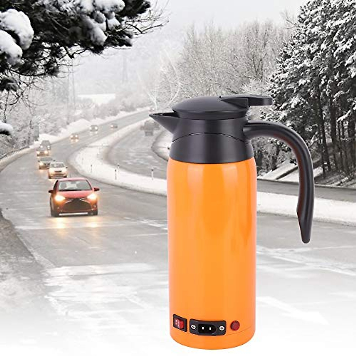 Portable Car Electric Kettle, 800ml 12V 24V Stainless Steel Electric Car Kettle, Heating Cup Coffee Mug Travel Water Bottle Road Trip Travel Cigarette Lighter Heated Water Tea Coffee Kettle (Orange)