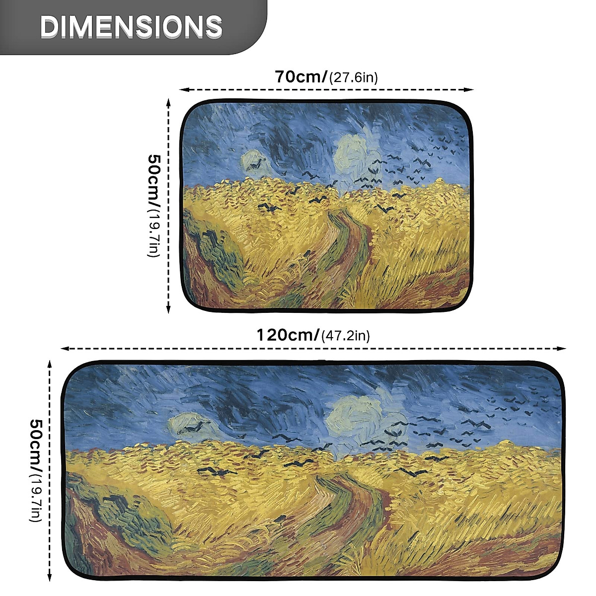 ALAZA Oil Painting Van Gogh 2 Piece Kitchen Rug Floor Mat Set Runner Rugs Non-Slip for Kitchen Laundry Office 20" x 28" + 20" x 48"
