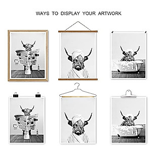 YLYYOO Funny Highland Cow Bathroom Wall Art,black and White Canvas Wall Art Farmhouse Bathroom Wall Decor,highland Cow Pictures Prints for Wall Decor Set of 3 Unframed. (Black,3PCS-12"x16"-Unframed)