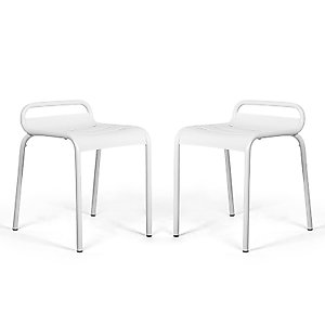 LOKKHAN White Metal Patio Dining Chairs Set of 2 Stackable Modern Bistro Cafe Bar Chairs, 18" Indoor-Outdoor Seating, Lower-Back Iron Chairs for Deck Garden Backyard Lawn