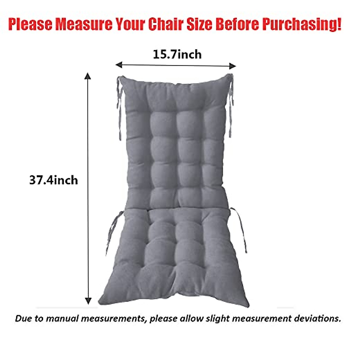 MASKMELLOW High Back Rocking Chair Cushion with Ties Non-Slip Chair Pad Overstuffed Seat Back Cushion Pad Tufted Pillow for Outdoor Indoor Home 37in (Grey)