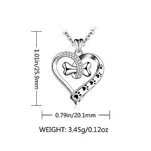 EUDORA 925 Sterling Silver Necklace Cute Dog Paws with Bone, Heart Shape Pendant 18", Gift for Dog Owner