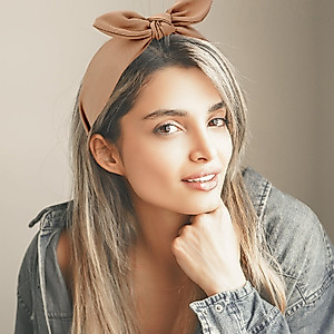 Jaciya 6 Pieces Knotted Bow Headbands for Women Wide Black Headbands for Girls Hair Accessories Knot Headband with Bow(Black/Brown/Khaki/White)