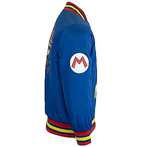 Nintendo Super Mario Bomber Jacket for Boys, Mario and Luigi Bomber Jacket (Mario Blue, Size 8)
