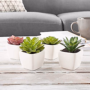 Faux Succulents – Assorted Lifelike Plastic Greenery Arrangements Decorative Ceramic Pots for Indoor Home or Office Décor by Pure Garden (Set of 4)