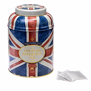 New English Teas Union Jack Large Round Tea Caddy with 240 English Breakfast Teabags