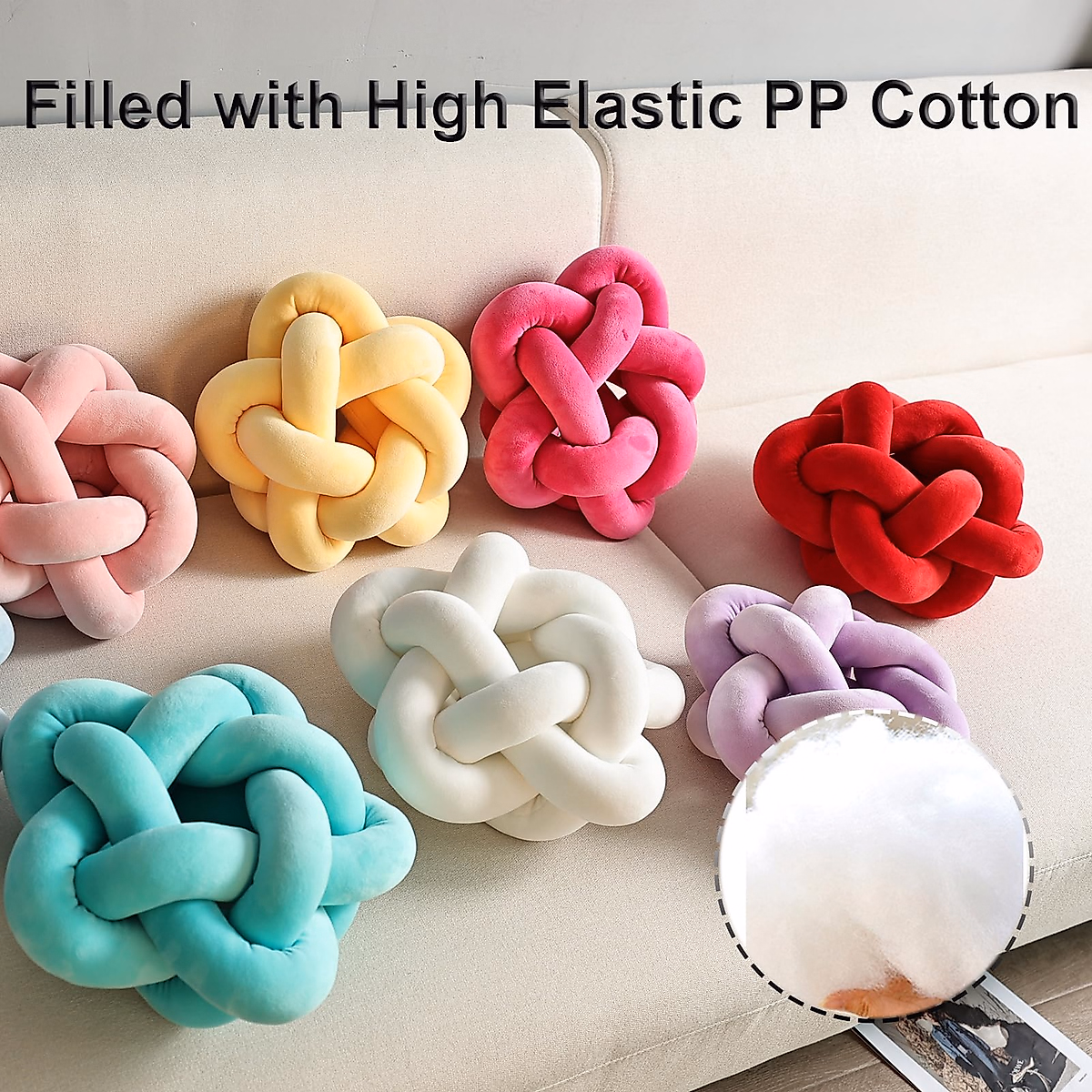 GOUTO Knot Plush Throw Pillow, Handmade Knotted Star Pillow Cushion, Soft Back Cushion Light Blue Decorative Sofa Couch Pillow