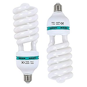 Aqirui 2 x 85W Light Bulb 5500K CFL Daylight Spiral Softbox Bulb in E27 Socket for Photography Photo Video Studio Lighting