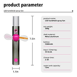 KALAWA Handheld Fan Portable Misting Fan, 3 in 1 Mini Portable Fan, Rechargeable Personal Fan with LED Light Nightlight, Battery Operated Spray Water Fan for Travel, Office, Outdoor