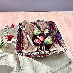 India Handicrafts Jute Square Basket With Multicolor Finish 20352