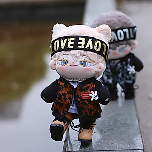 niannyyhouse 20cm Plush Doll Clothes Cool Leopard Print Suit Loose Coat T-Shirt Pants Headwear Collar Shoes Soft Stuffed Plush Toy Dress Up (White+Black, 20cm)