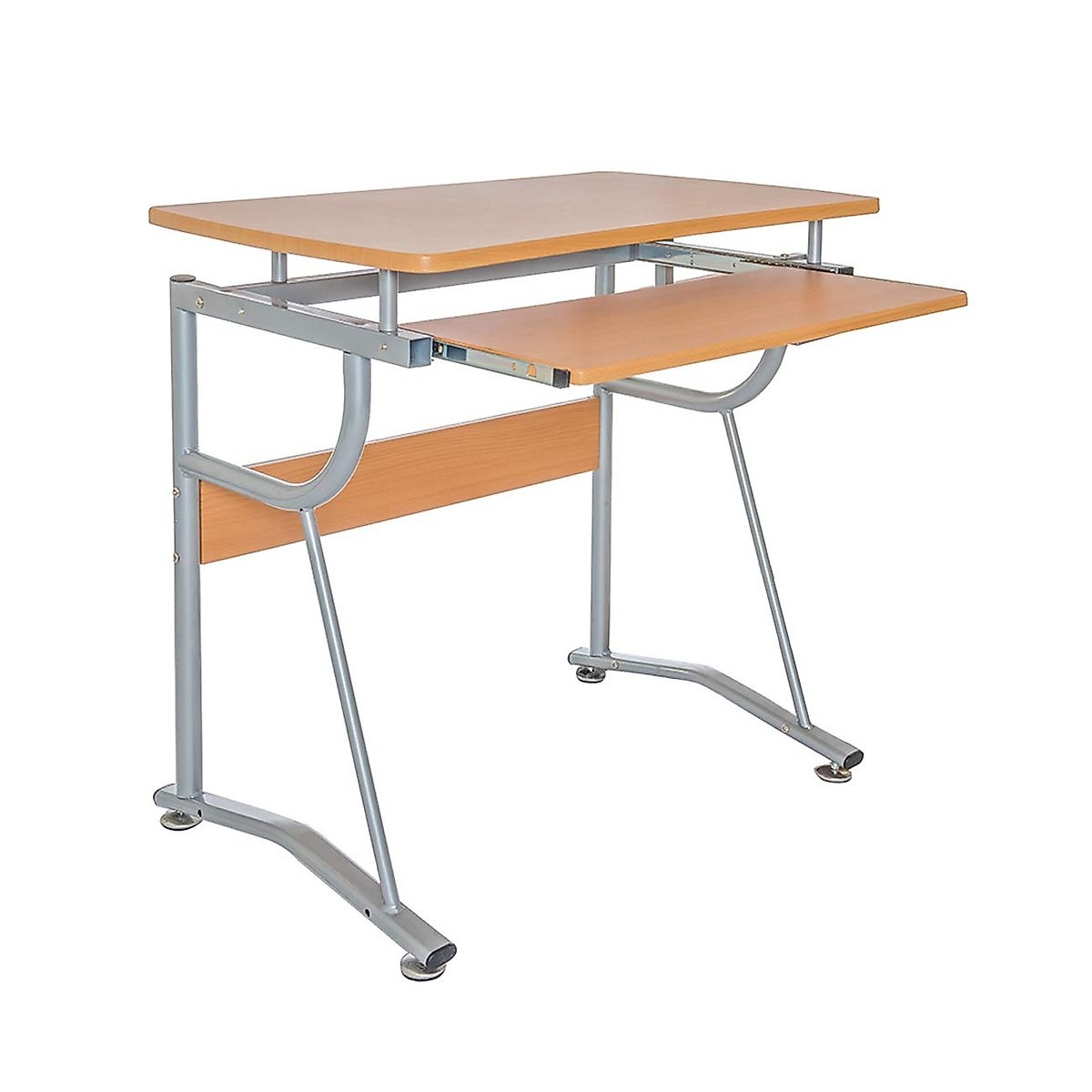 Techni Mobili Compact Computer Desk With Side Shelf And Keyboard Panel, Cherry, 43" x 19.5" x 30"