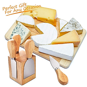 Cheese Knife Set with Holder Stand,Set of 4 Pieces Cheese Cutter Knives Set for Charcuterie Board,Stainless Steel Cheese Spreader,Slicer,Shaver,Fork with with Wood Handle & Magnetic Knife Block