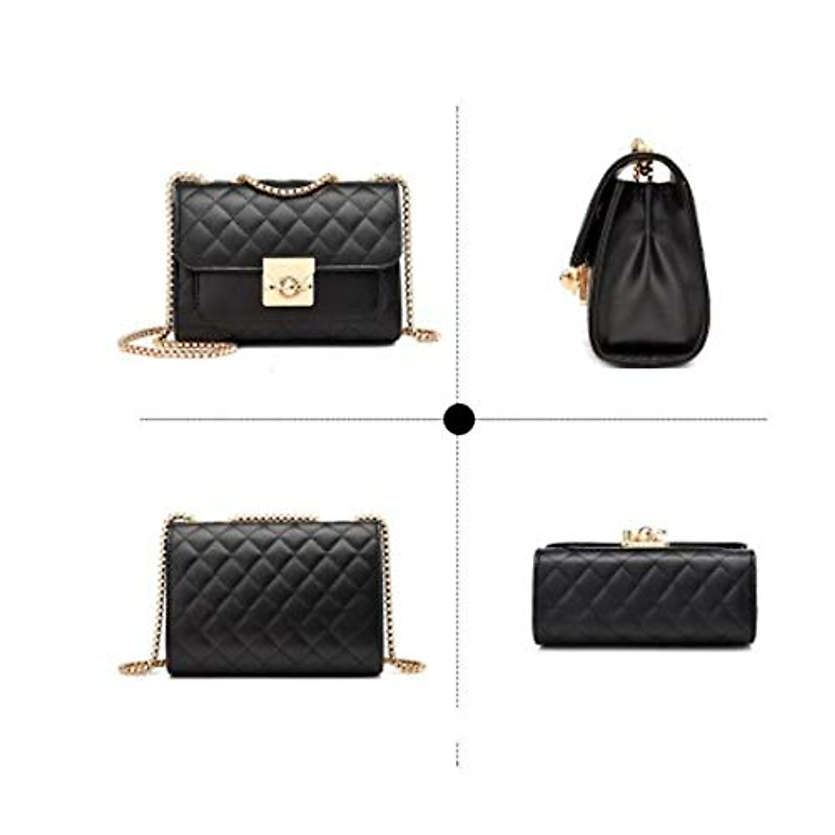 Hanbella Crossbody Purse for Women - Cute Quilted Leather Shoulder Bag with Gold Chain Strap for Teen Girls - Womens Clutch