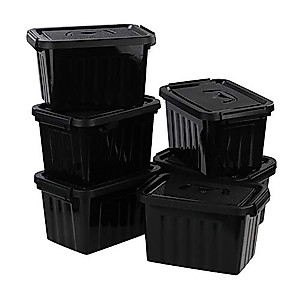 Qqbine 6 Quart Black Plastic Storage Latching Box Bin with Handles, 6 Packs