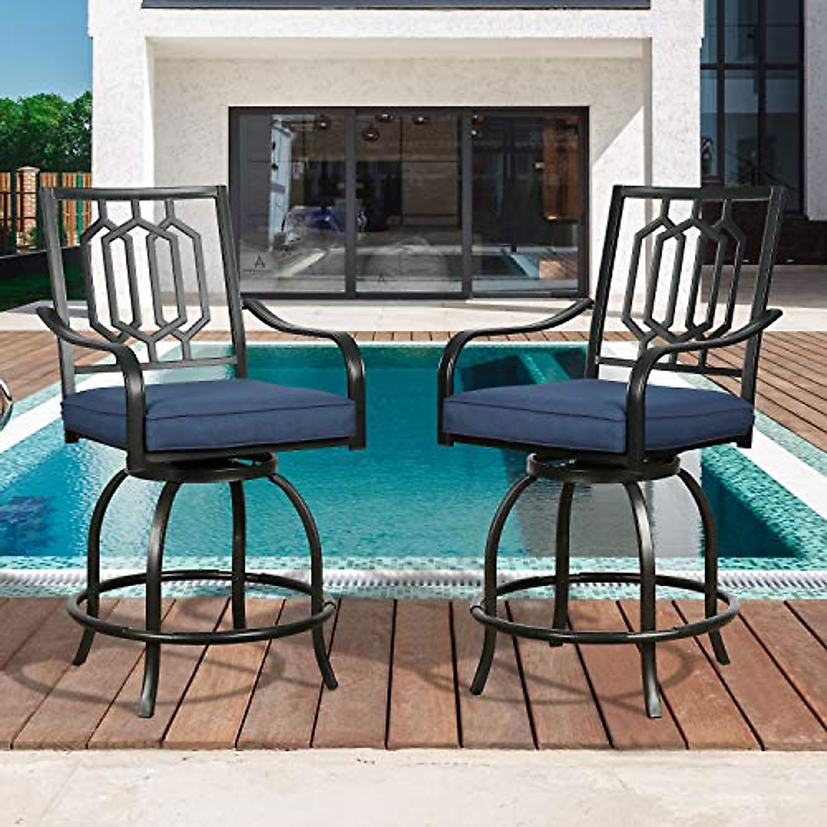 Ulax Furniture Outdoor 2-Piece Counter Height Swivel Bar Stools High Patio Dining Chair Set (Navy)