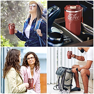 Colawind 16oz Travel Mug, Reusable Coffee Cups with Flip Top Lids, Stainless Steel Coffee Tumbler with Rope, 480ml Red Drink Cup for Iced Tea, Coffee, Water