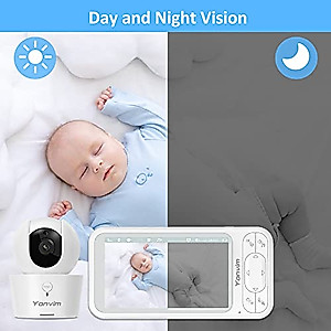 Yonvim Baby Monitor 5" 1080P HD Video Baby Monitor with Camera and Audio 5000mAh Battery Night Vision No WiFi 2-Way Talk 1000ft Long Range Remote Pan Tilt 4X Zoom with 2 Mounts