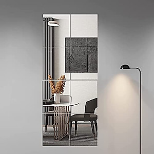 OBIOZZ Bedroom Floor Standing Mirror Glass Full Length Wall Mirror Tiles 14 X 12 X 4PCS Frameless Full Body Mirror, Quality Material Full-Length Mirror