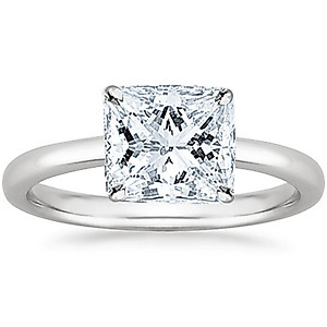 14K White Gold 2 Carat Lab Grown Solitaire Princess Cut Diamond Engagement Ring (2 Ct,E-F Color VS1-VS2 Clarity)