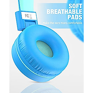 Eposy Kids Headphones, E10 Wired Headphones for Kids Foldable Stereo Bass Headphones with Adjustable Headband, Tangle-Free 3.5 mm Jack for School, On-Ear Headset for Boys Girls Cellphones(Blue/Green)