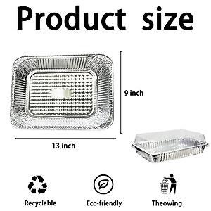 JIUMO Aluminum Pans with Lids 9''x 13'', Disposable Tin Foil Pans,Extra Heavy Duty Foil Baking Pans,Half-Size Deep Steam Table Pans, for Catering Party Meal Prep,Take Out, Freeze (10 Packs)