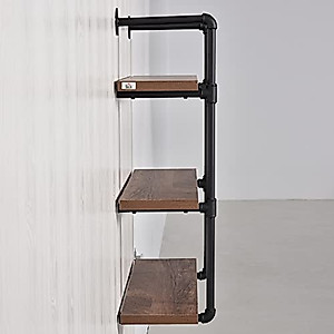 HOMCOM 3-Tier Industrial Pipe Shelves Floating Wall Mounted Bookshelf, Metal Frame Display Rack, 1.25" Thickness Shelving Unit for Farmhouse, Kitchen, Bar, Rustic Brown