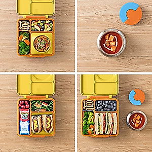 OmieBox Bento Box for Kids - Insulated Bento Lunch Box with Leak Proof Thermos Food Jar - 3 Compartments, Two Temperature Zones - (Sunshine) (Single) (Packaging May Vary)