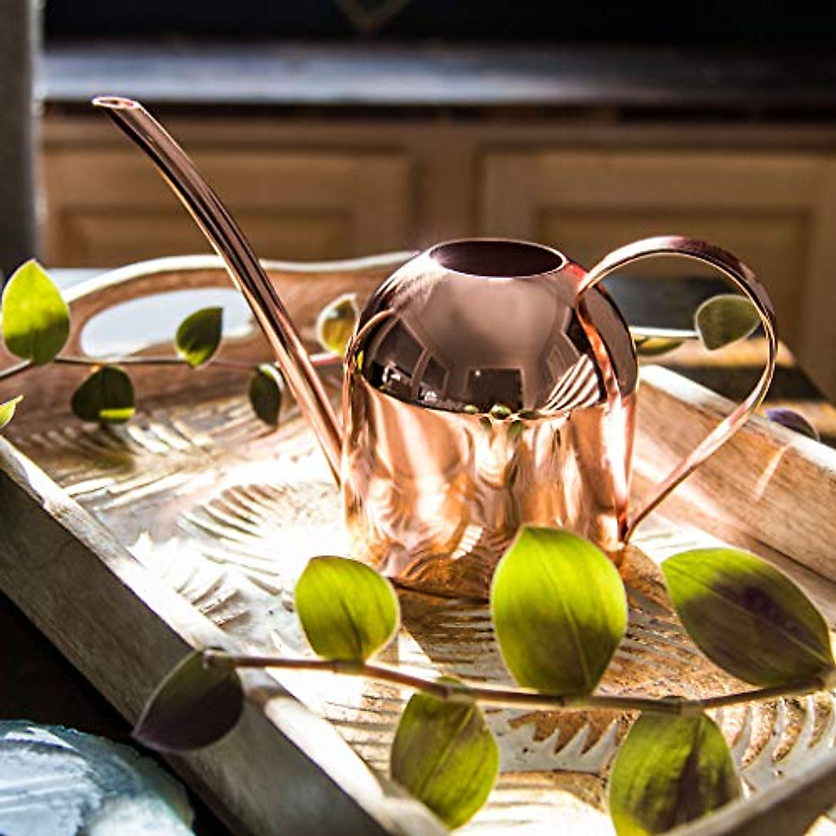 Smouldr Mini Plant Watering Can Indoor: Rose Gold Small Watering Can Helps You Water Tiny House Plants, Succulents, Bonsai or Herb Gardens - Steel Plant Waterer for Miniature Flower Pots - 15 Ounces