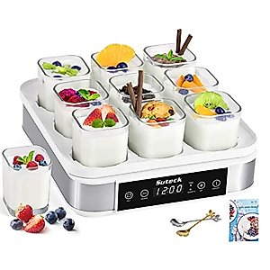 Suteck Yogurt Maker, Greek Yogurt Maker with Temperature Control & Timer, Automatic Digital Yogurt Makers with 9 Glass Jars, 2 Spoons & Recipe, Perfect for Home Organic Yogurt, Cheese/Natto Maker.