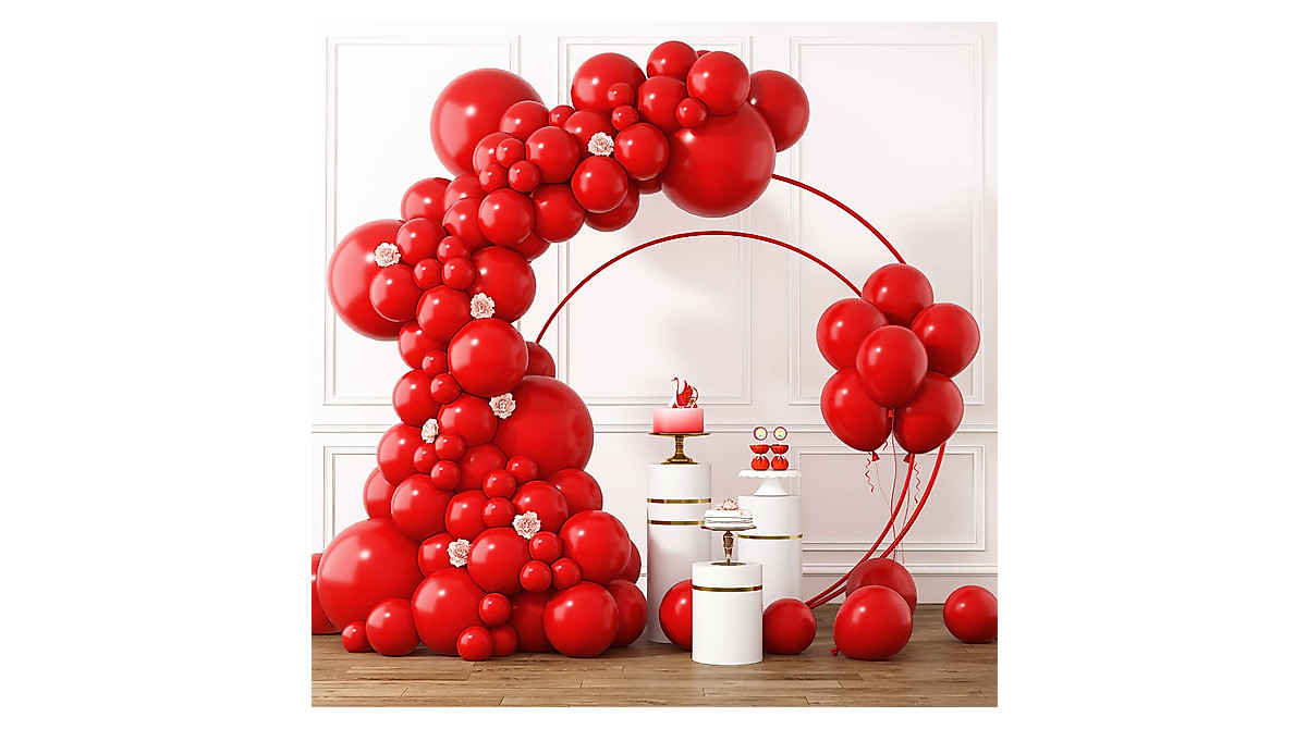 RUBFAC Red Balloons Set for Party Decorations – 105pcs in Various Sizes