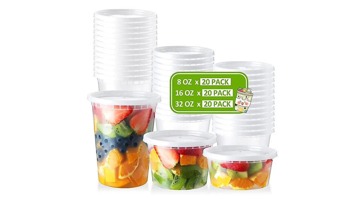 NEEBAKE 60 Set Deli-Containers-with-Lids: [8oz 16oz 32oz] Combo Plastic ...